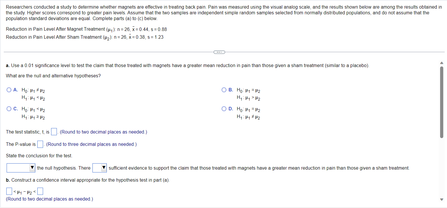 Solved Population Standard Deviations Are Equal Complete