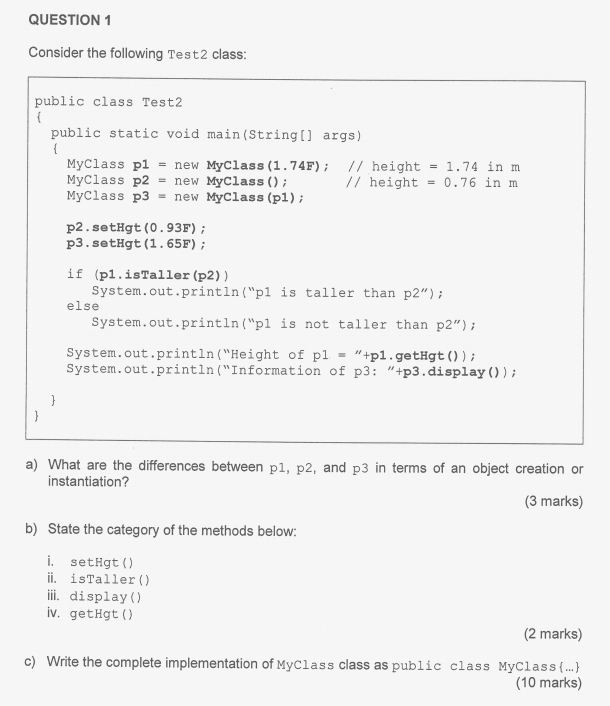 Solved QUESTION 1 Consider the following Test2 class: public | Chegg.com Solved QUESTION 1 Consider the following Test2 class: public | Chegg.com