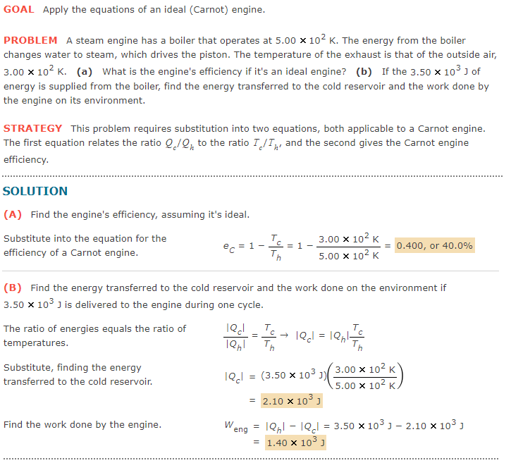 Solved GOAL Apply the equations of an ideal (Carnot) engine. | Chegg.com
