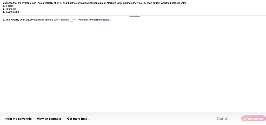 Solved Suppose that the average stock has a volatility of | Chegg.com