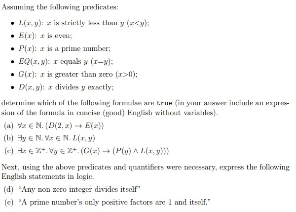 Solved . Assuming the following predicates: • Lt,y): r is | Chegg.com