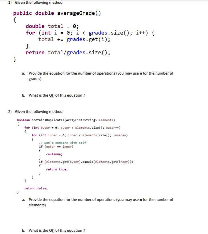 Solved 1) Given the following method public double | Chegg.com