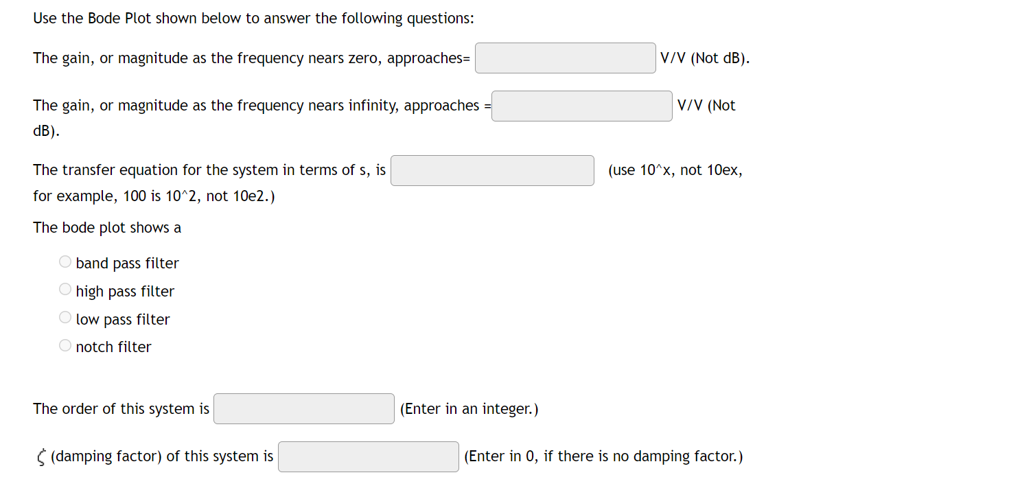 Solved Use the Bode Plot shown below to answer the following | Chegg.com