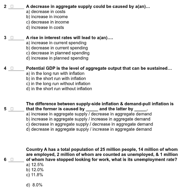 Solved 2. A decrease in aggregate supply could be caused by | Chegg.com