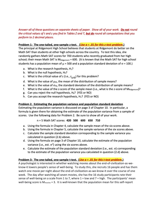 Solved Answer all of these questions on separate sheets of | Chegg.com