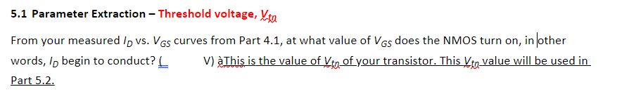 Solved 5.1 Parameter Extraction - Threshold voltage, Vth . | Chegg.com
