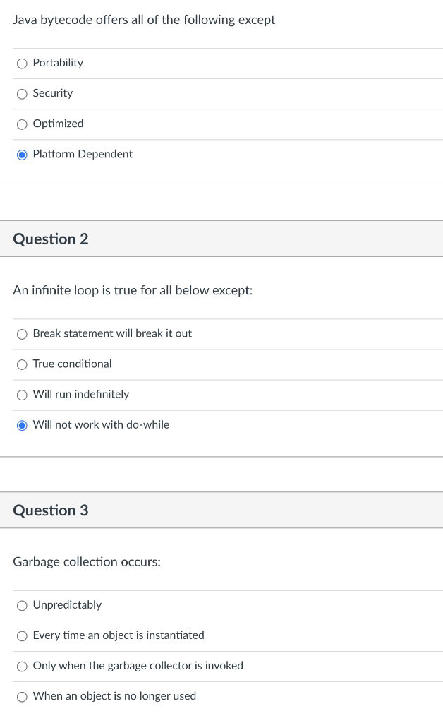 Solved Java bytecode offers all of the following except O | Chegg.com