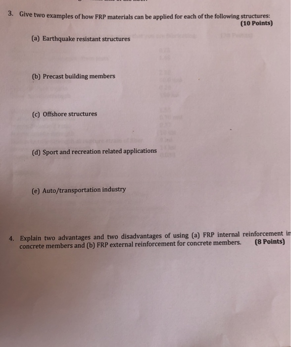Solved 3. Give two examples of how FRP materials can be | Chegg.com