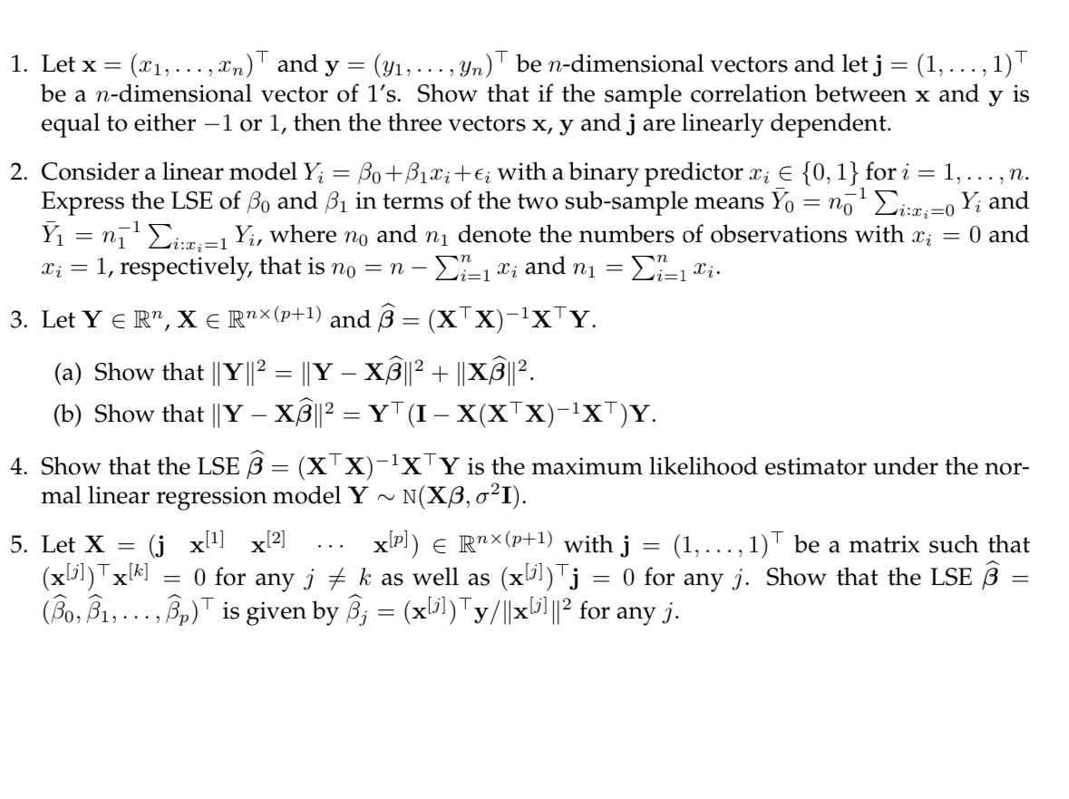 Solved 1. Let x=(x1,…,xn)⊤ and y=(y1,…,yn)⊤ be n-dimensional | Chegg.com