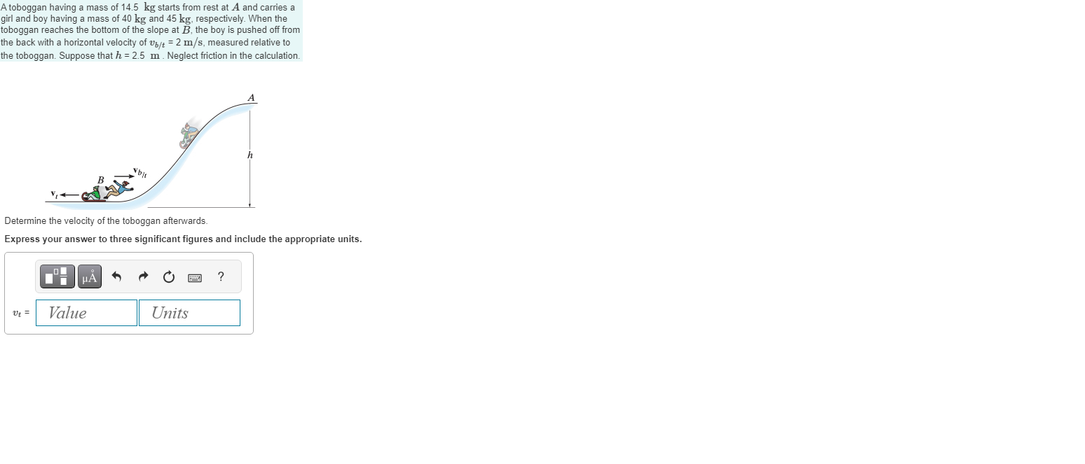 Solved A toboggan having a mass of 14.5kg ﻿starts from rest | Chegg.com