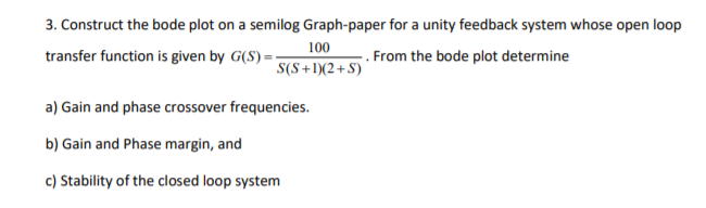 Solved 3. Construct the bode plot on a semilog Graph-paper | Chegg.com