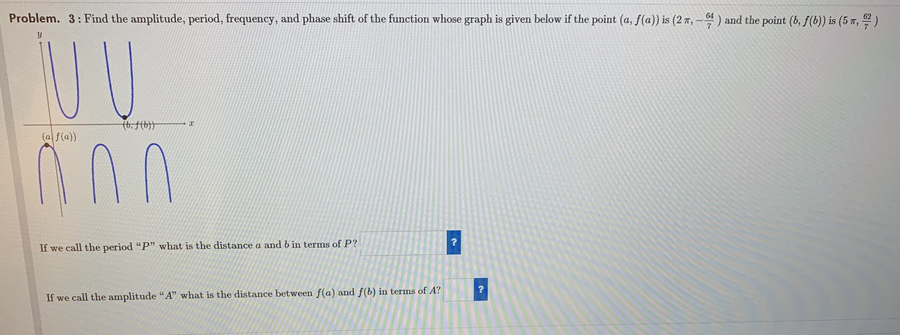 Solved oblem. 3 : Find the amplitude, period, frequency, and | Chegg.com