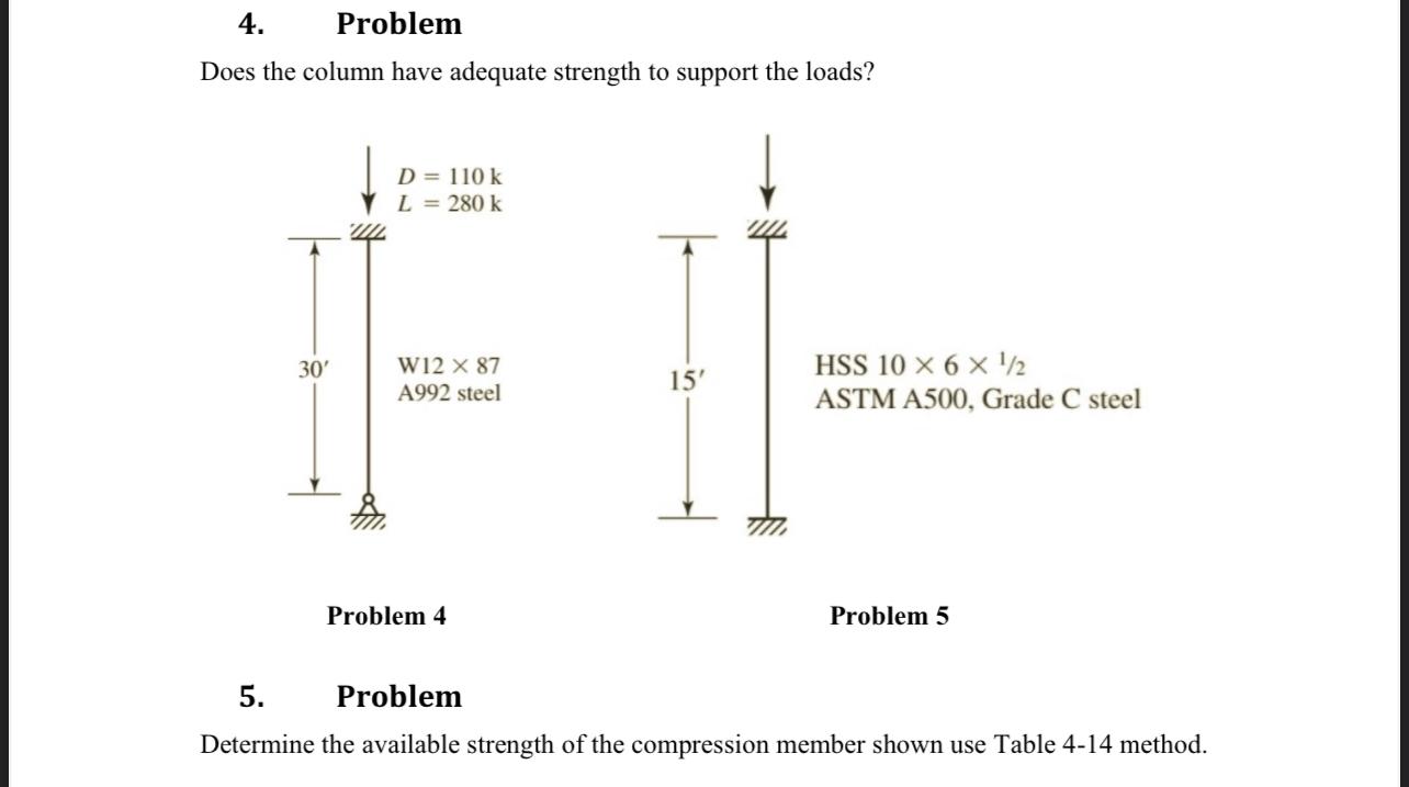 Solved 4. Problem Does the column have adequate strength to | Chegg.com
