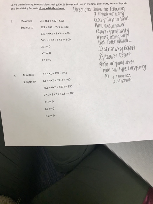 Solved Solve the following two problems using EXCEL Solver | Chegg.com