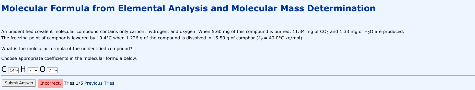 Solved Molecular Formula from Elemental Analysis and | Chegg.com