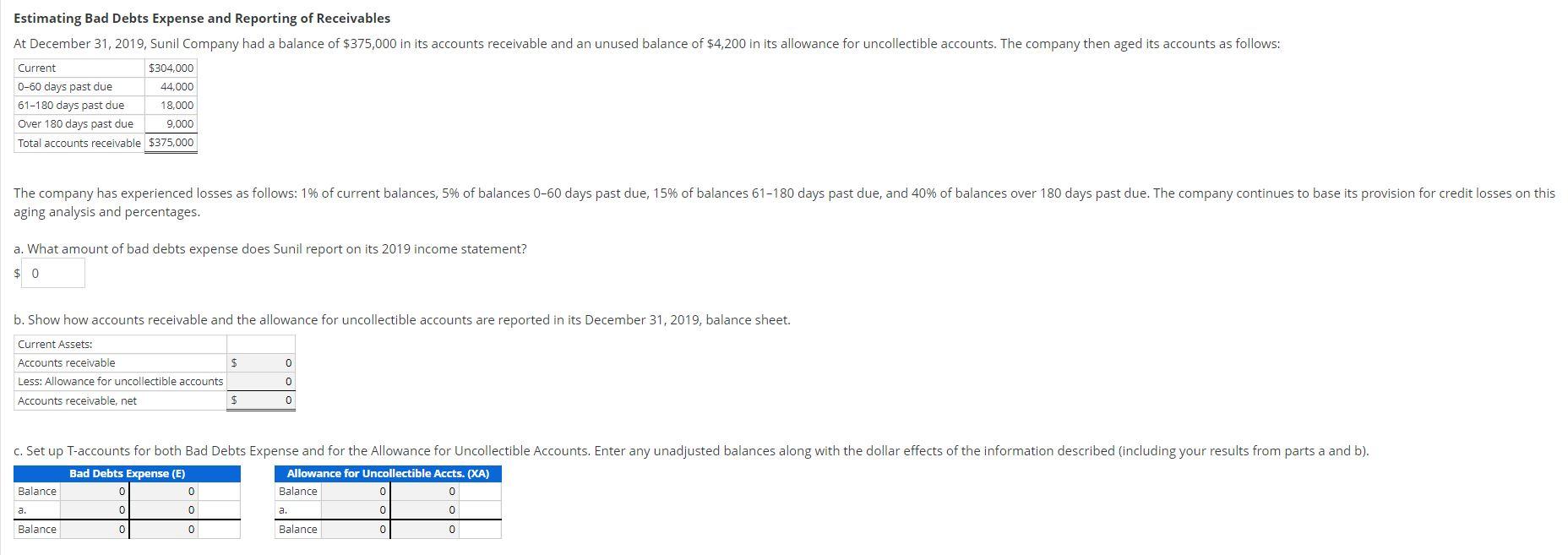 Solved Estimating Bad Debts Expense and Reporting of | Chegg.com