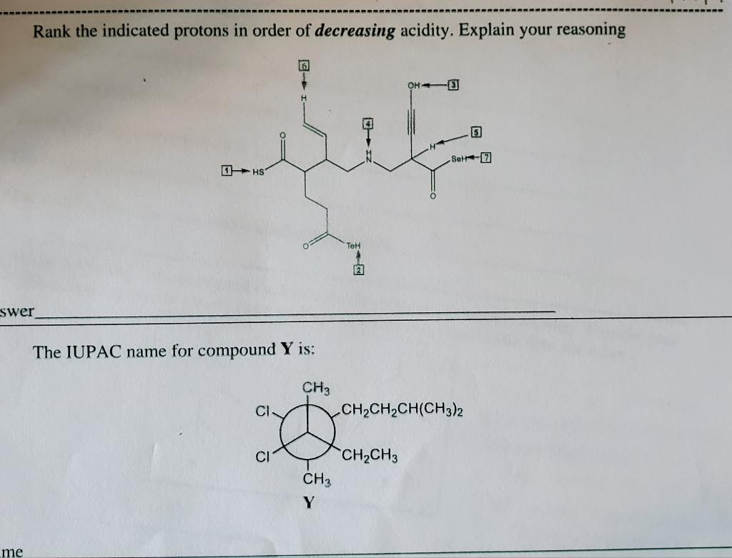 Solved Rank the indicated protons in order of decreasing | Chegg.com