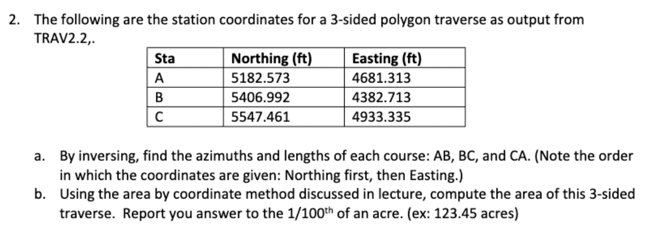 Solved The following are the station coordinates for a | Chegg.com