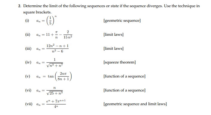 Solved 2. Determine the limit of the following sequences or | Chegg.com
