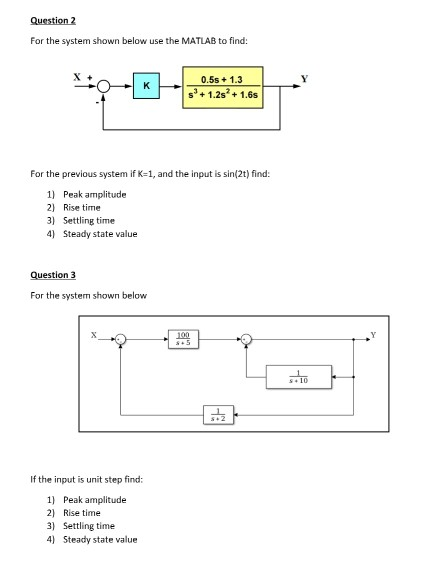 Solved Question 2 For the system shown below use the MATLAB | Chegg.com