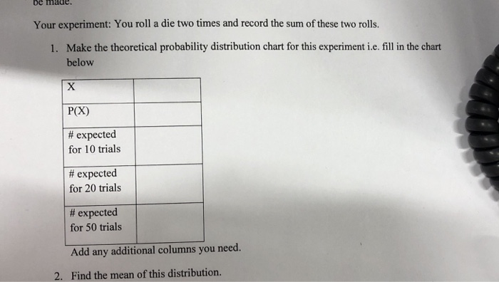 Solved be made. Your experiment: You roll a die two times | Chegg.com