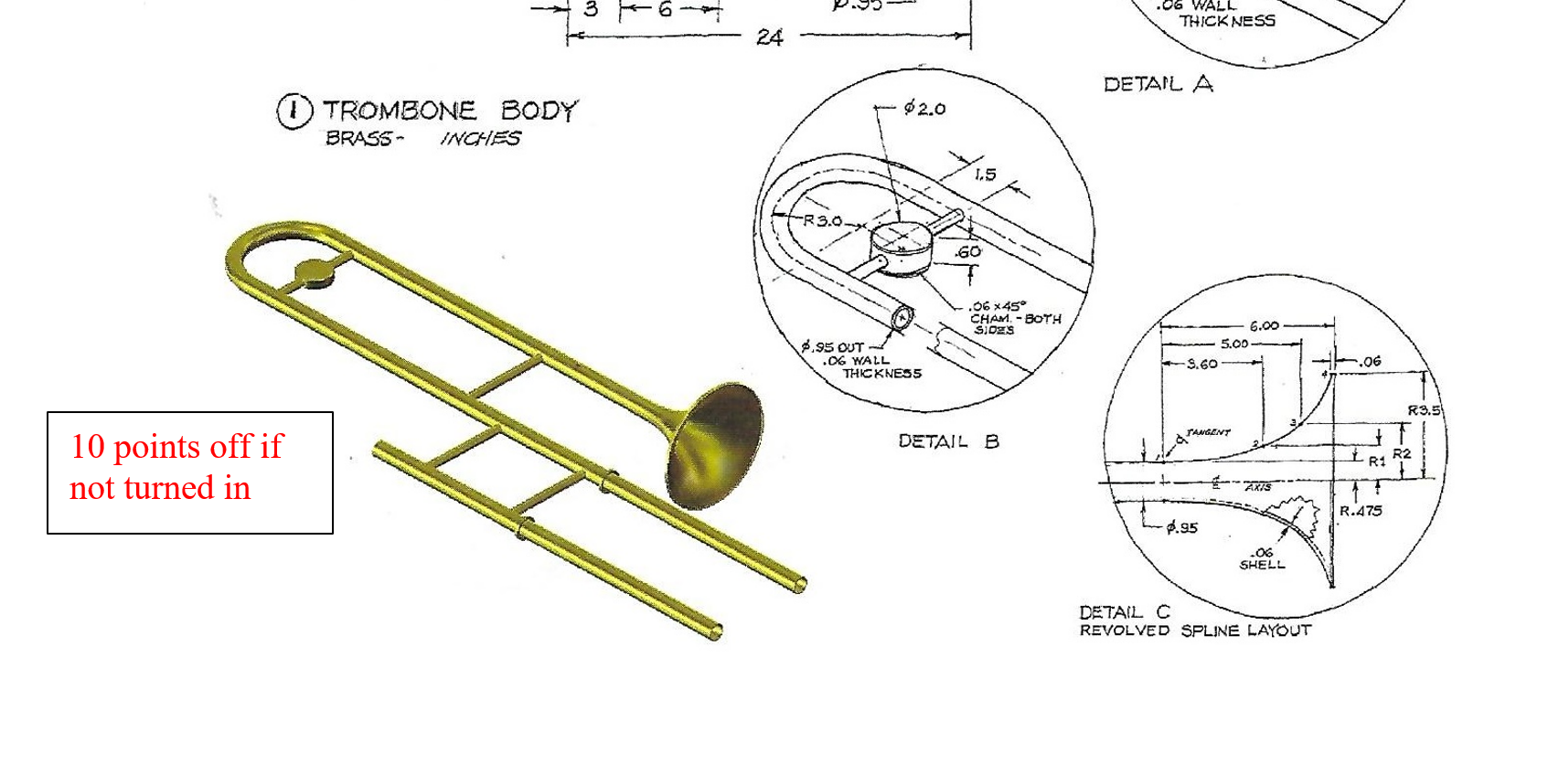 Solved Trombone Assembly DETAIL B BODY DETAILC MOUTH PIECE | Chegg.com