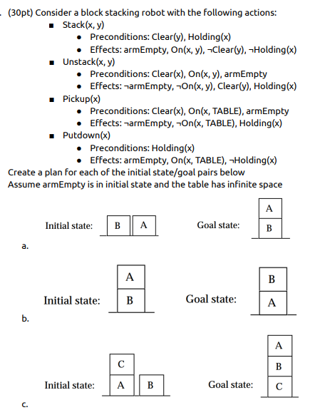 Solved (30pt) Consider a block stacking robot with the | Chegg.com