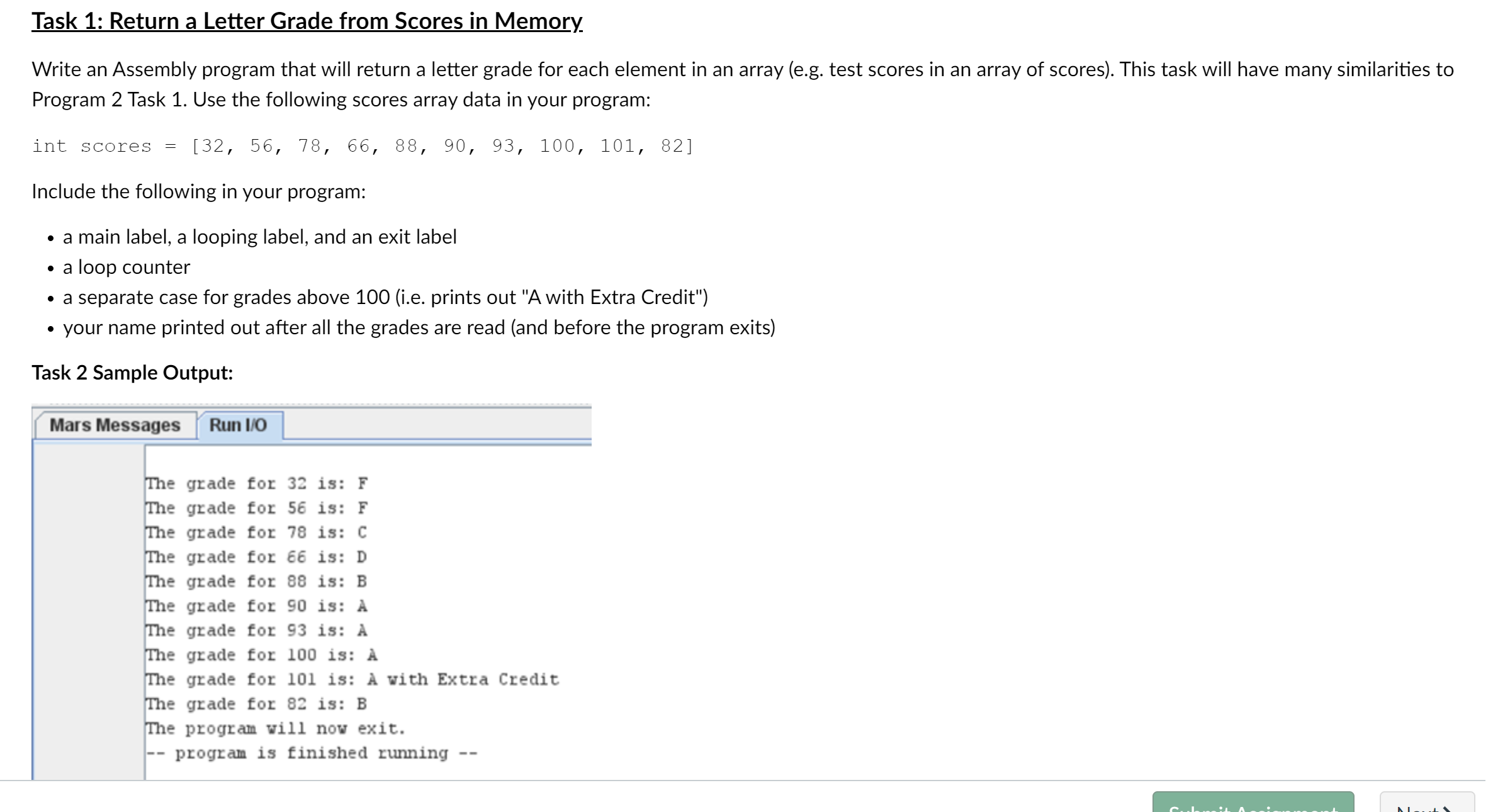 Solved Task 1: Return a Letter Grade from Scores in Memory. | Chegg.com