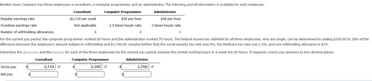 Solved Breakin Away Company has three employees-a | Chegg.com