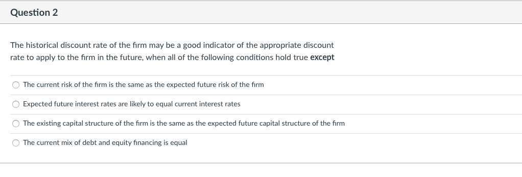 Solved Question 2 The historical discount rate of the firm | Chegg.com