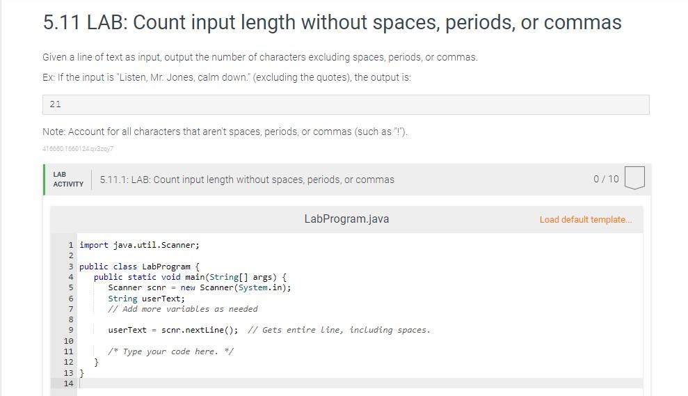 Solved 5.11 LAB: Count input length without spaces, periods, | Chegg.com