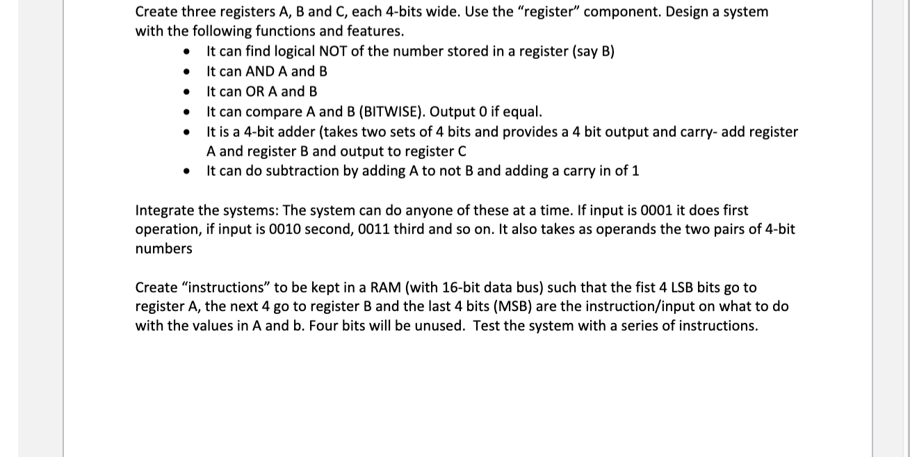 . Create three registers A, B and C, each 4-bits | Chegg.com