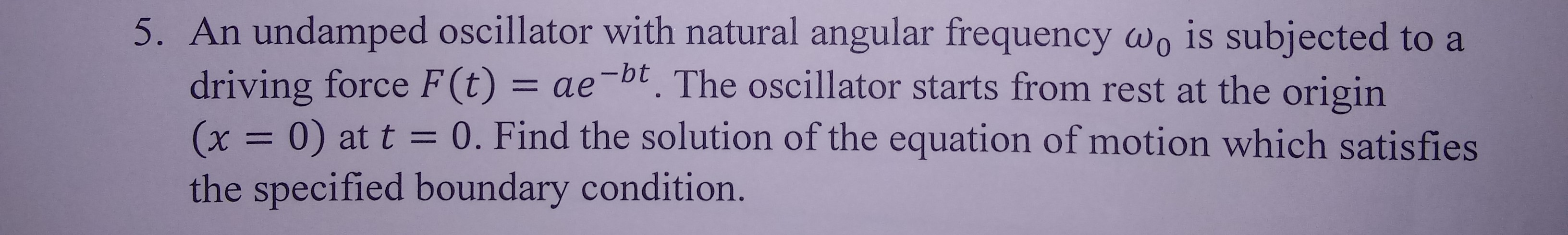 Solved 5. An undamped oscillator with natural angular | Chegg.com