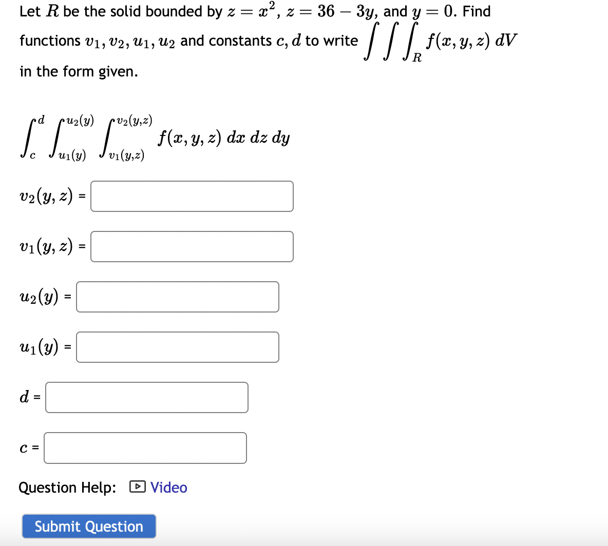 Solved Let R ﻿be the solid bounded by z=x2,z=36-3y, ﻿and | Chegg.com