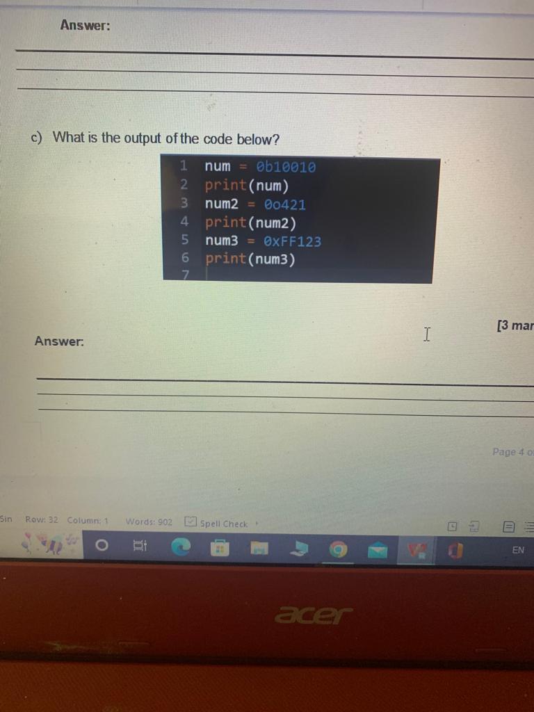Solved c) What is the output of the code below? 1234567 num | Chegg.com