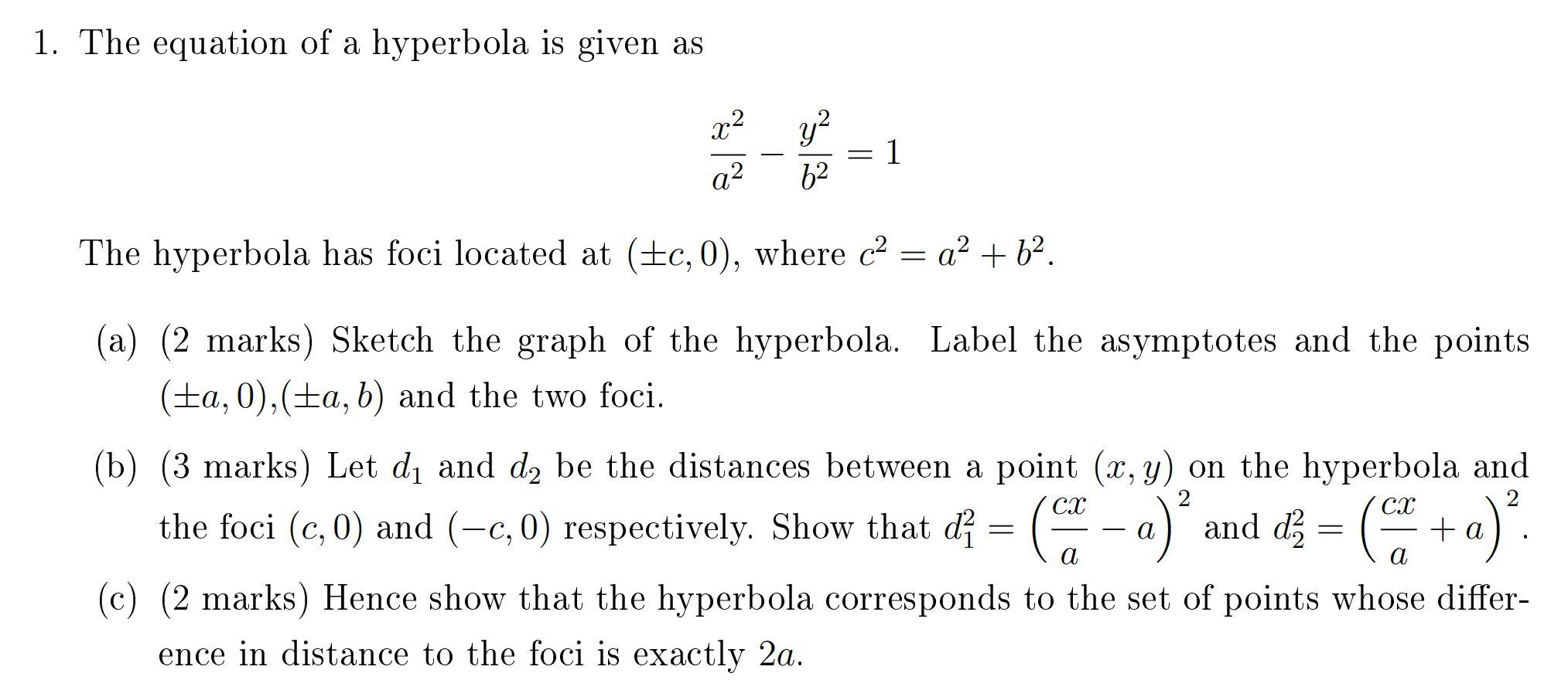 Solved 1. The equation of a hyperbola is given as | Chegg.com