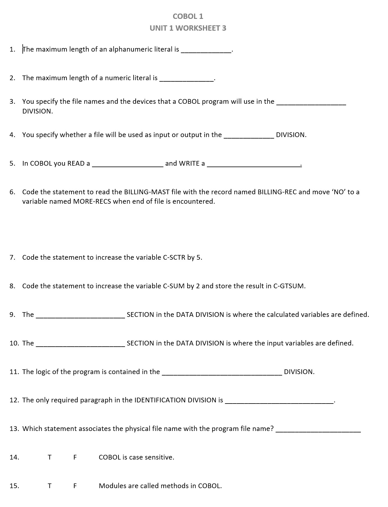 Solved Questions 1 through 4 - Need help with this COBOL | Chegg.com