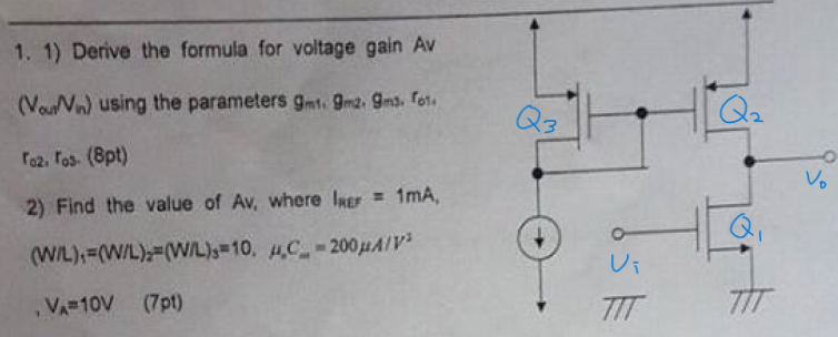 Solved Derive the formula for voltage gain Av(Vour Nin ) | Chegg.com