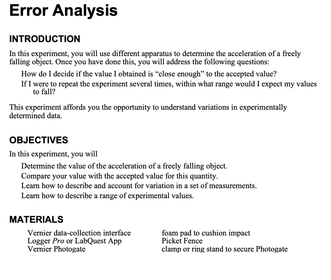 Error Analysis INTRODUCTION In this experiment, you | Chegg.com