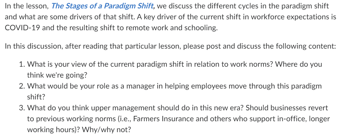 Solved In the lesson, The Stages of a Paradigm Shift, we | Chegg.com