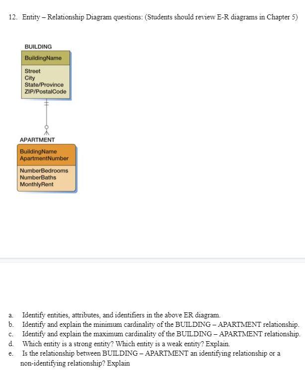Solved 12. Entity – Relationship Diagram questions: | Chegg.com