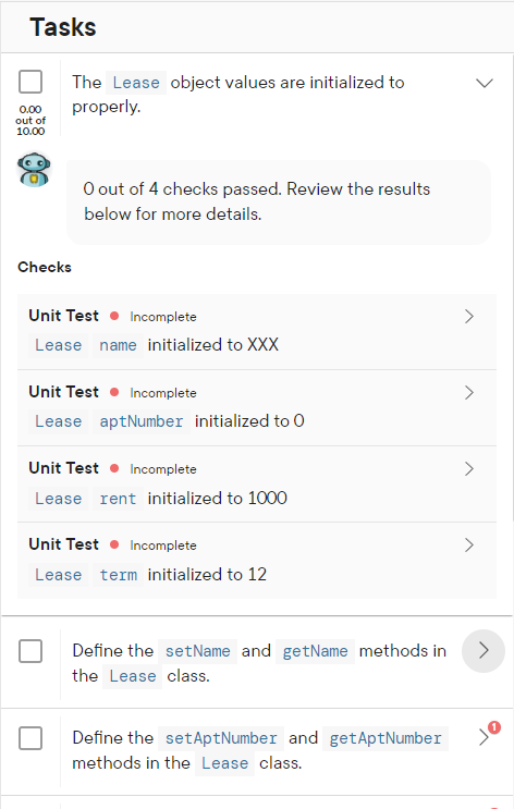Solved 1. Create a class named Lease with fields that hold | Chegg.com