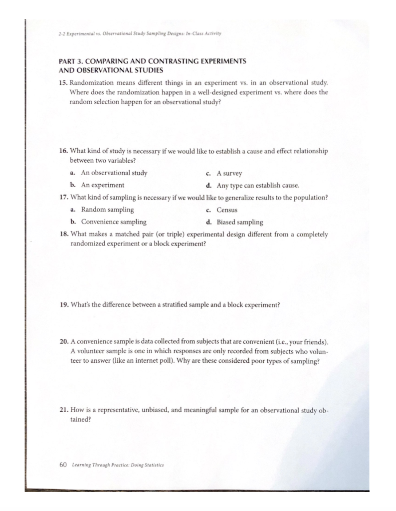 Solved 2-2 Experimental vs. Observational Study Sampling | Chegg.com