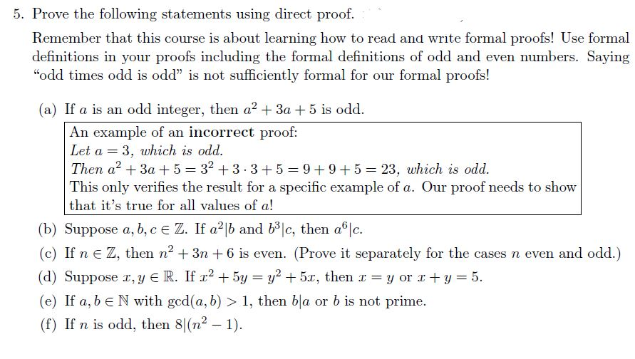 Solved 5. Prove the following statements using direct proof. | Chegg.com