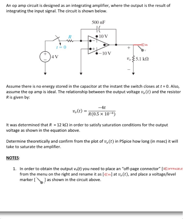 Solved An op amp circuit is designed as an integrating | Chegg.com