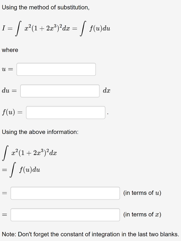 Solved Using the method of substitution, | Chegg.com