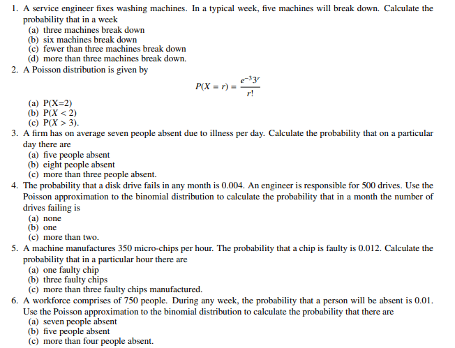 Solved 1. A service engineer fixes washing machines. In a | Chegg.com