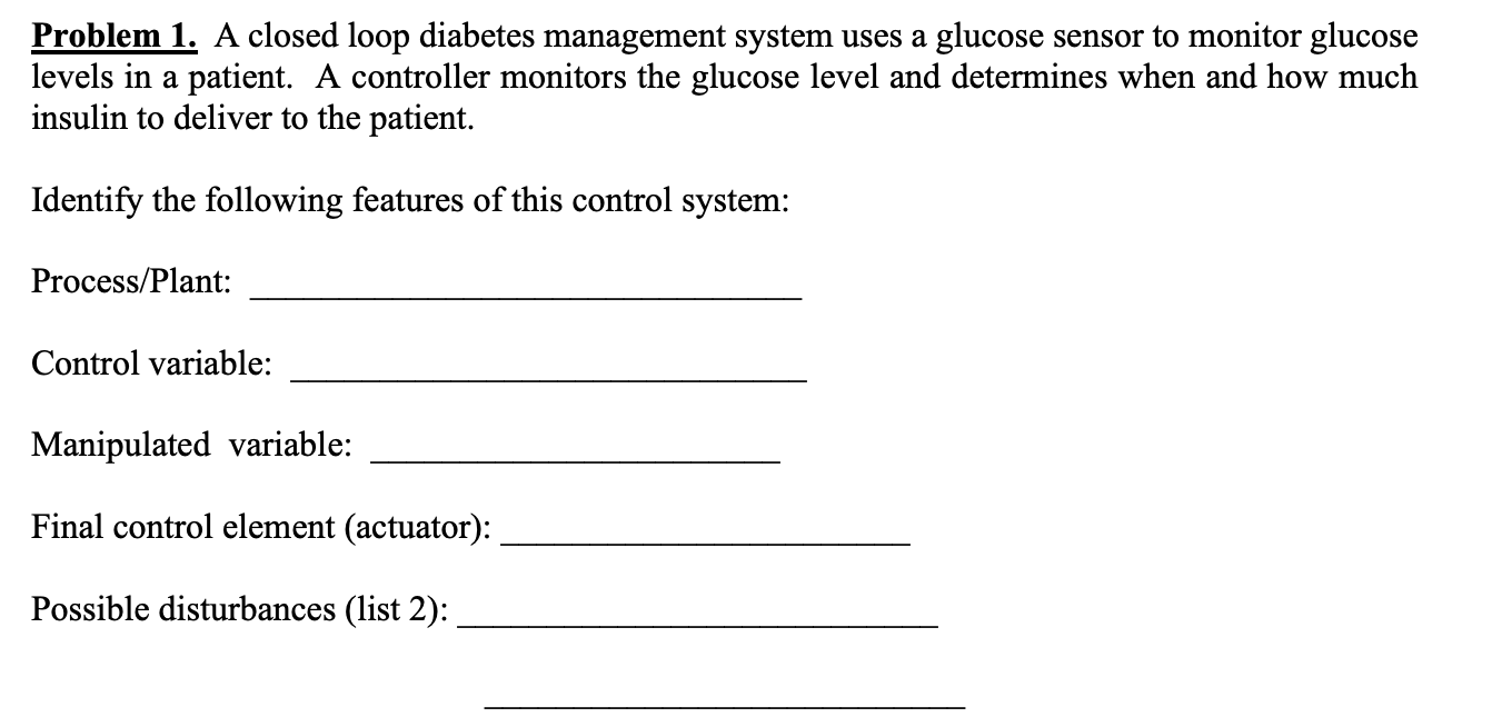 Solved Problem 1. ﻿A closed loop diabetes management system | Chegg.com