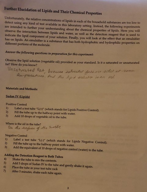 Solved Further Elucidation of Lipids and Their Chemical | Chegg.com