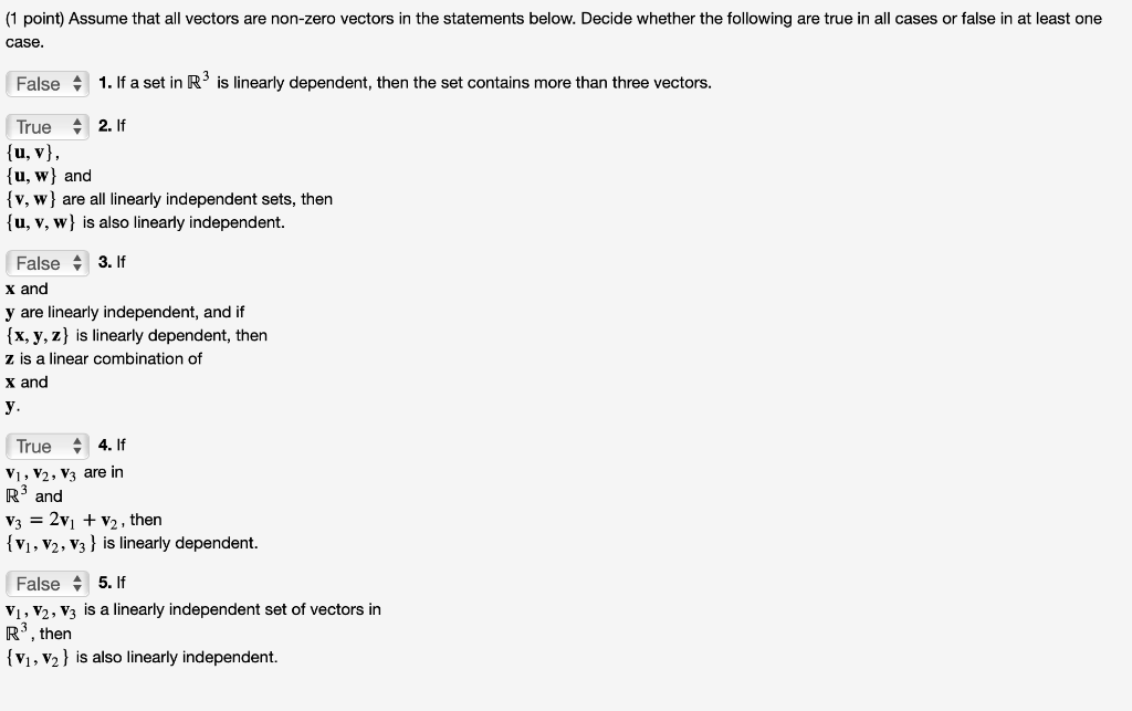 Solved (1 point) Assume that all vectors are non-zero | Chegg.com